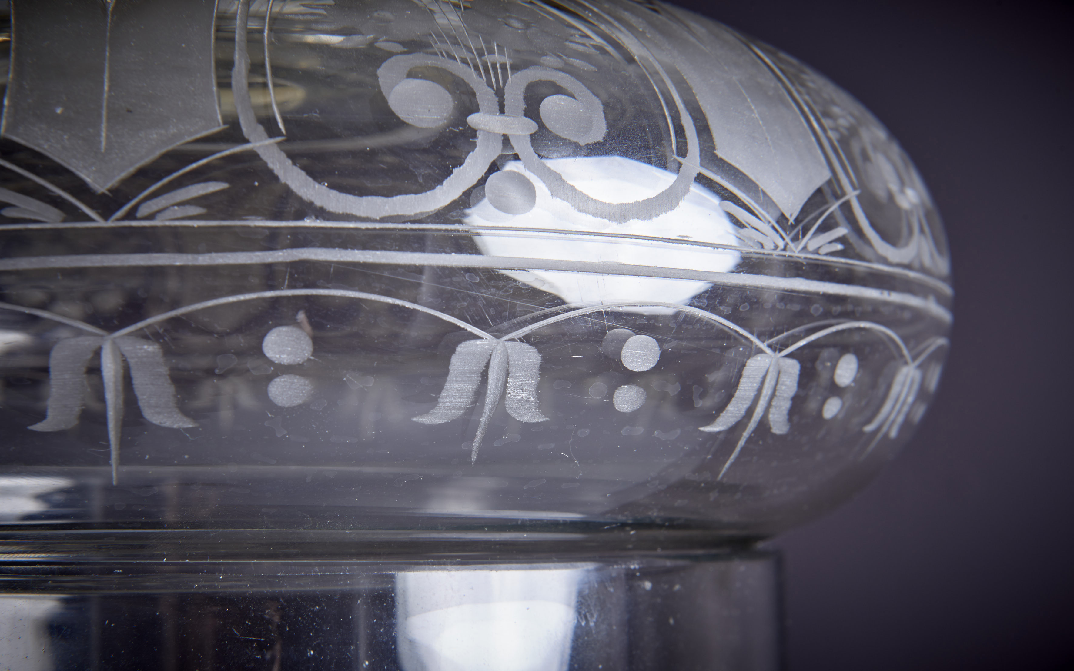 Large 1920s Glass Pillar with Delicate Engravings