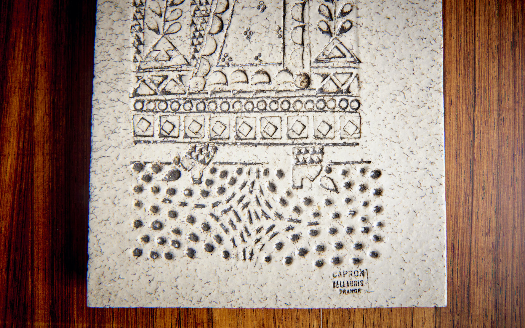 Roger Capron Set of 5 Blue Ceramic Tiles, Labeled