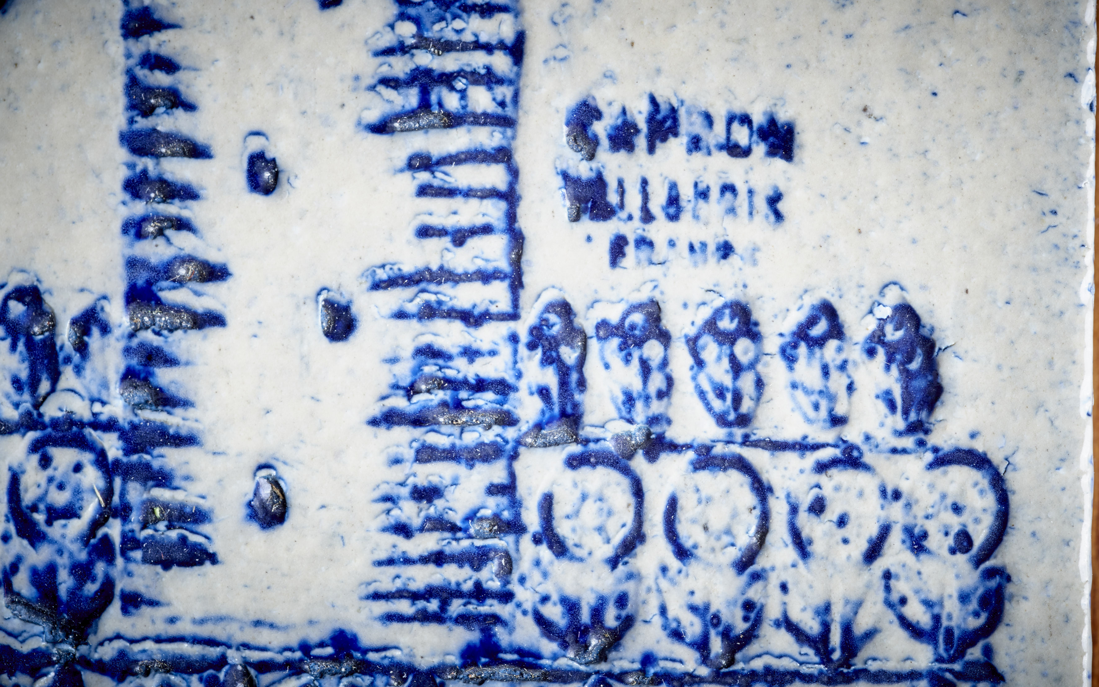 Roger Capron Set of 5 Blue Ceramic Tiles, Labeled