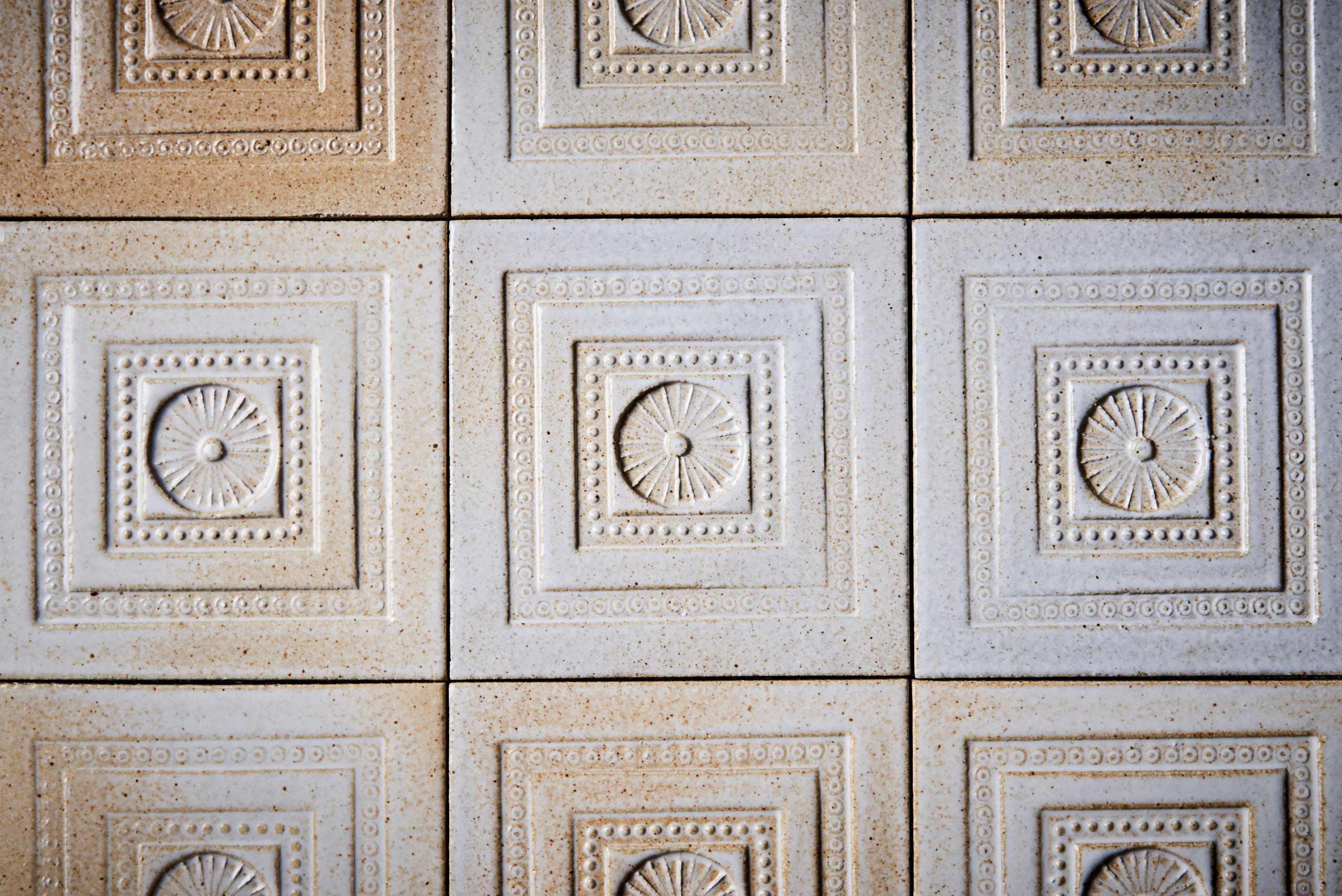 Roger Capron Ceramic Tiles with circle decor in double frame square size