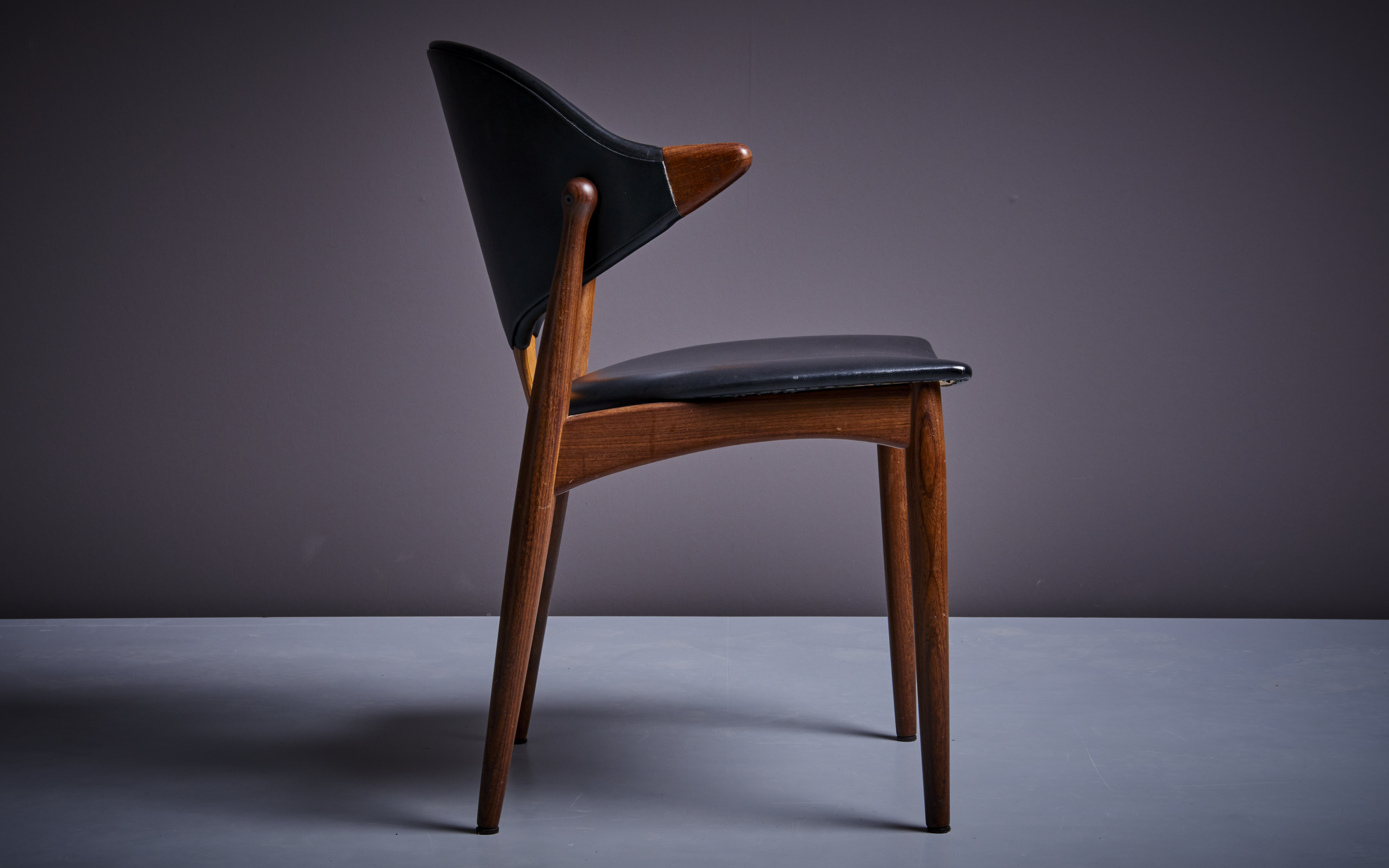 Arne Vodder Desk Chair for Vamo Sonderborg in Teak and Original black Skai