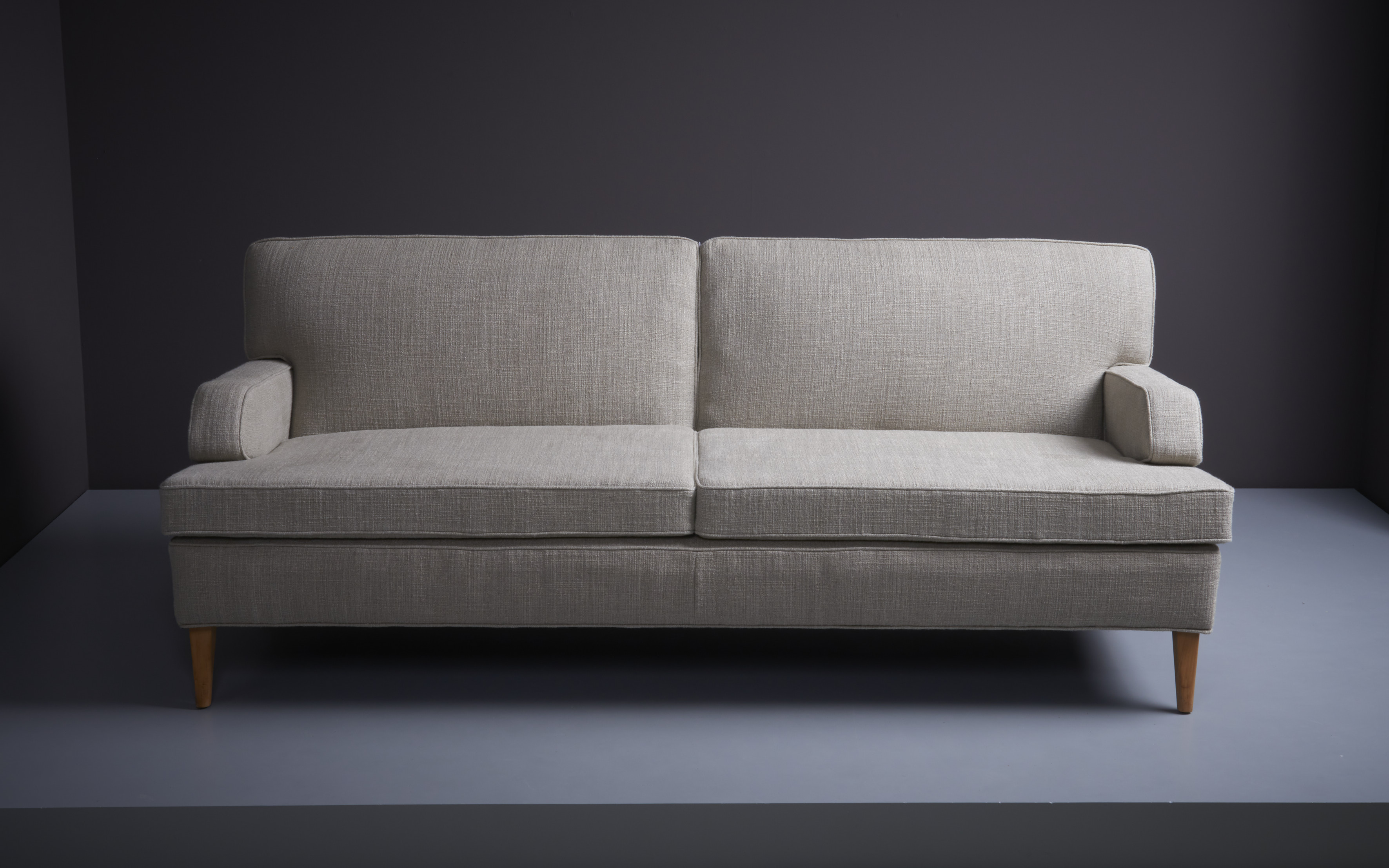 Rare new upholstered Paul McCobb Sofa and Lounge Chair for Directional