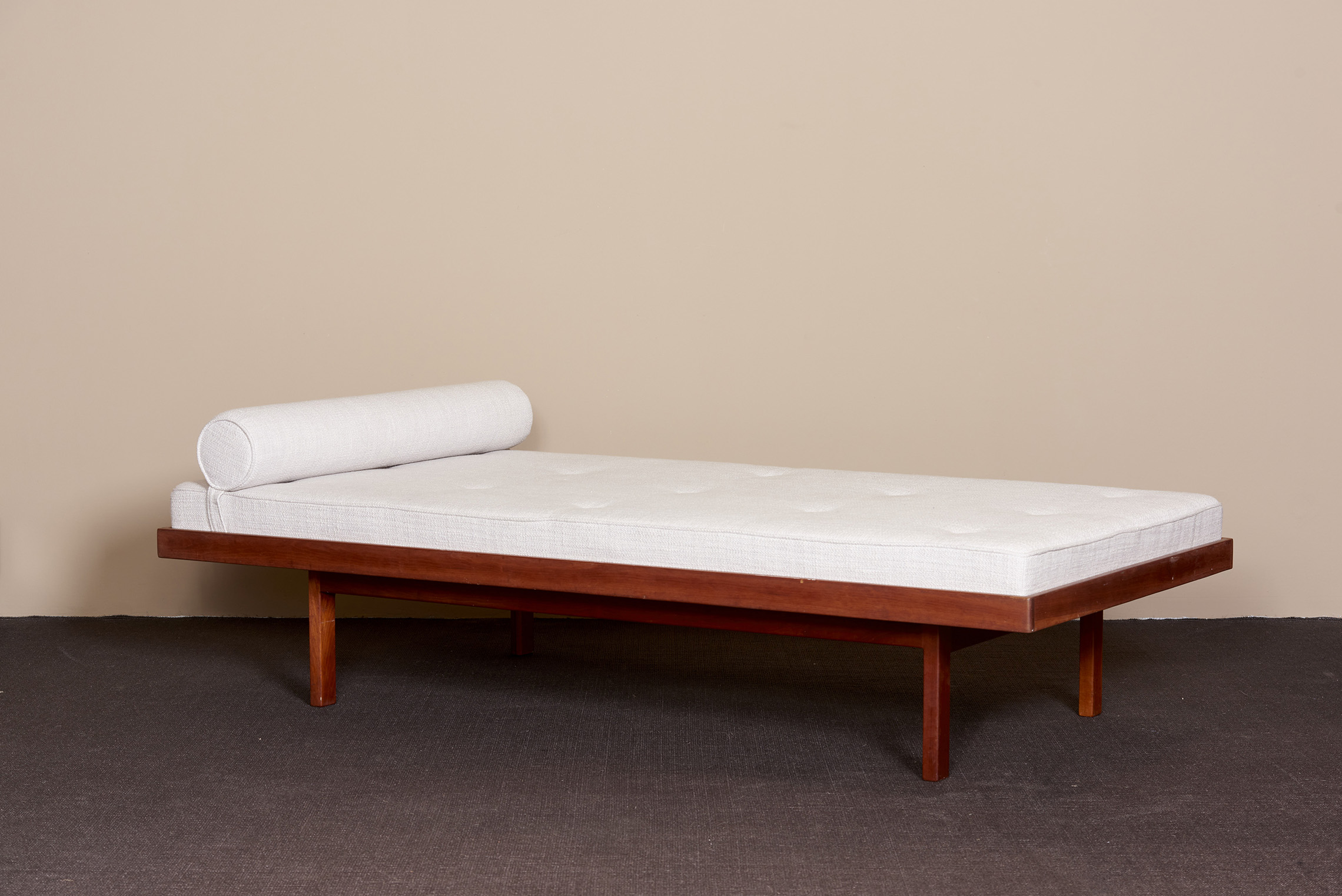 1 of 2 American studio Walnut Frame Daybeds in Mark Alexander fabric